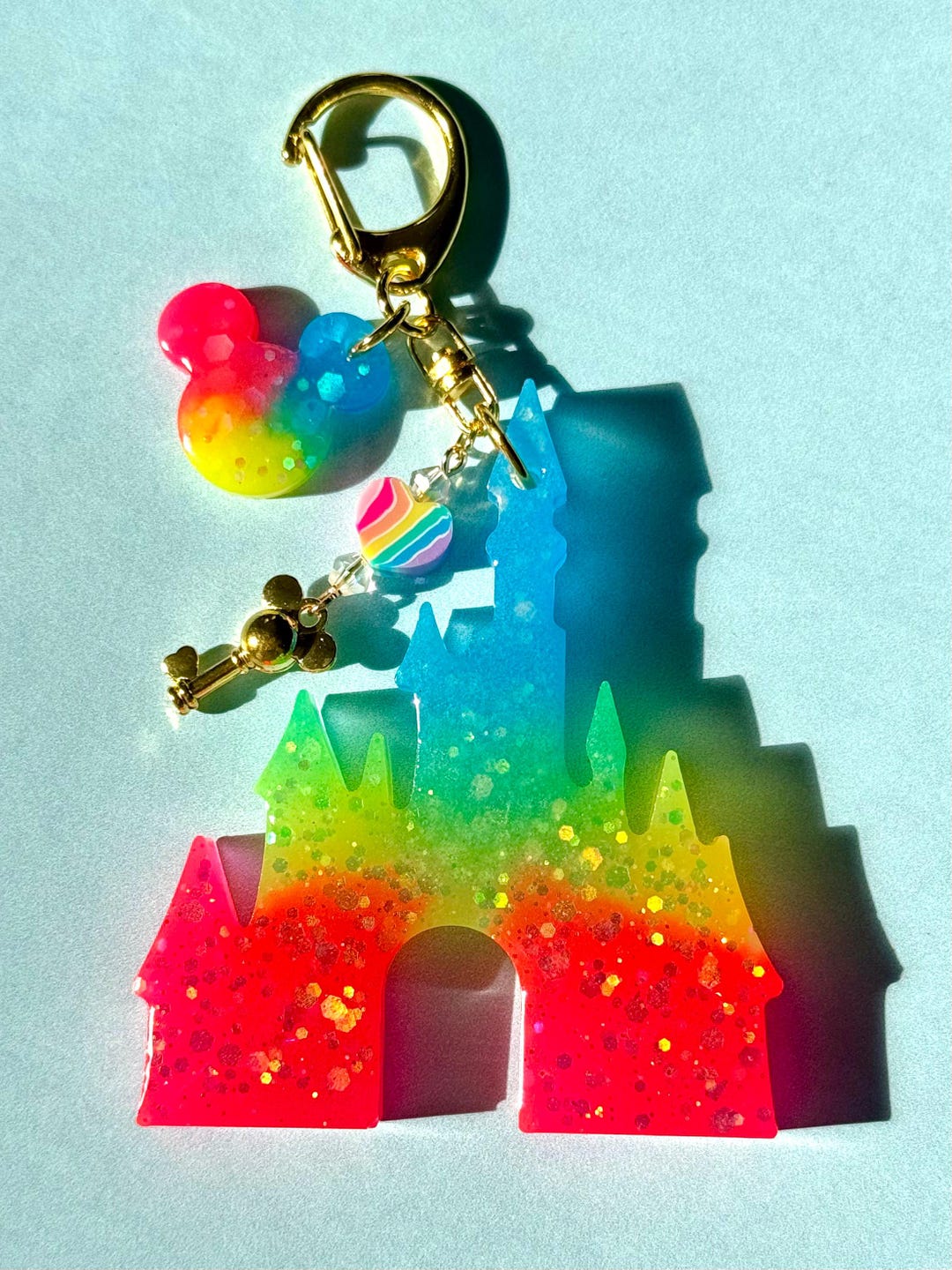 Castle Keychain - Neon Glow in the Dark Glitter - Castle Bag Charm ...