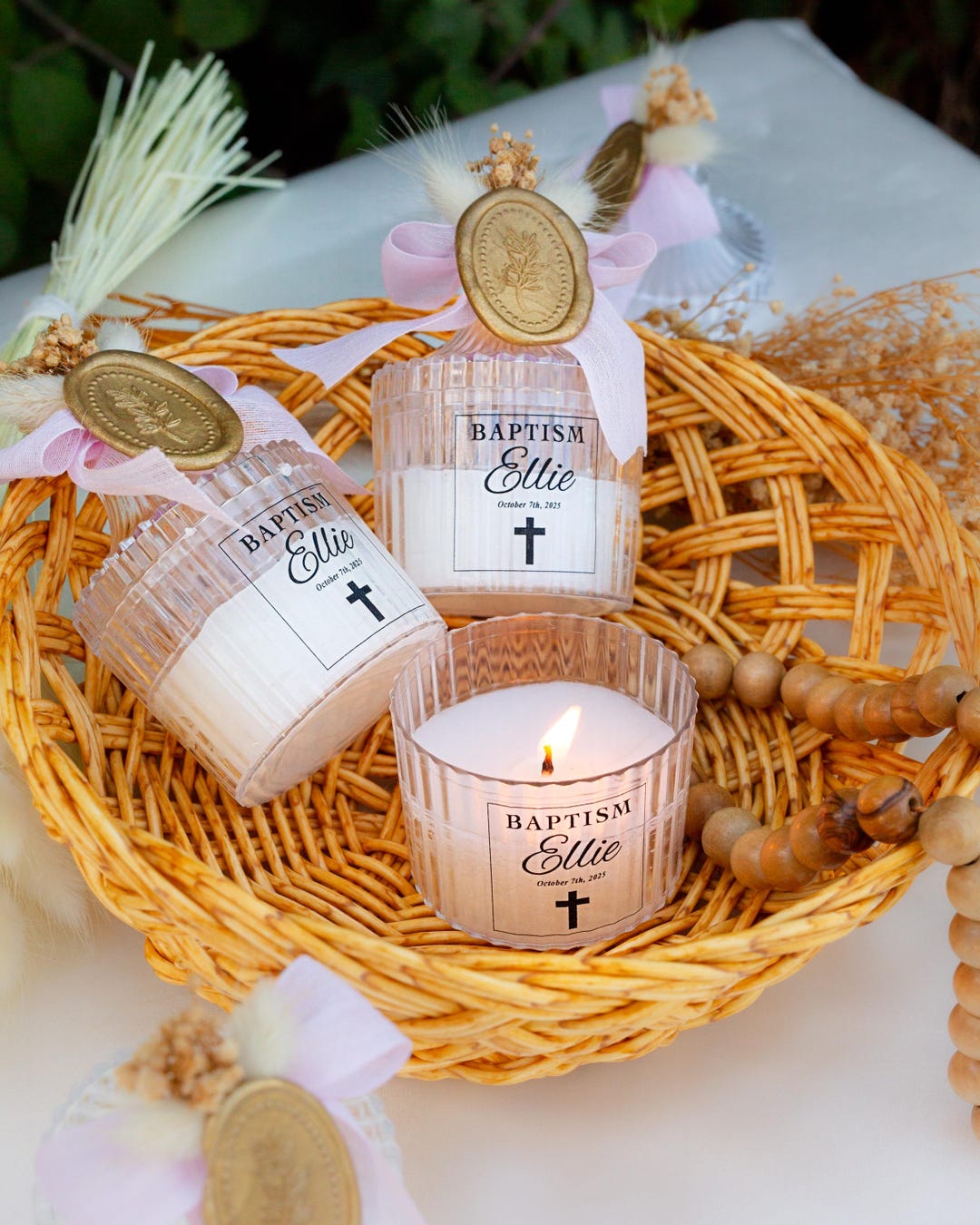 Personalized Baptism Candle Favors With Cross – Custom Christening Soy ...
