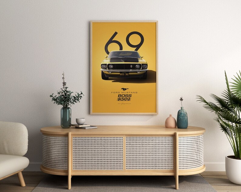 1969 Ford Mustang Poster, Vintage American Muscle Car Print, Classic ...
