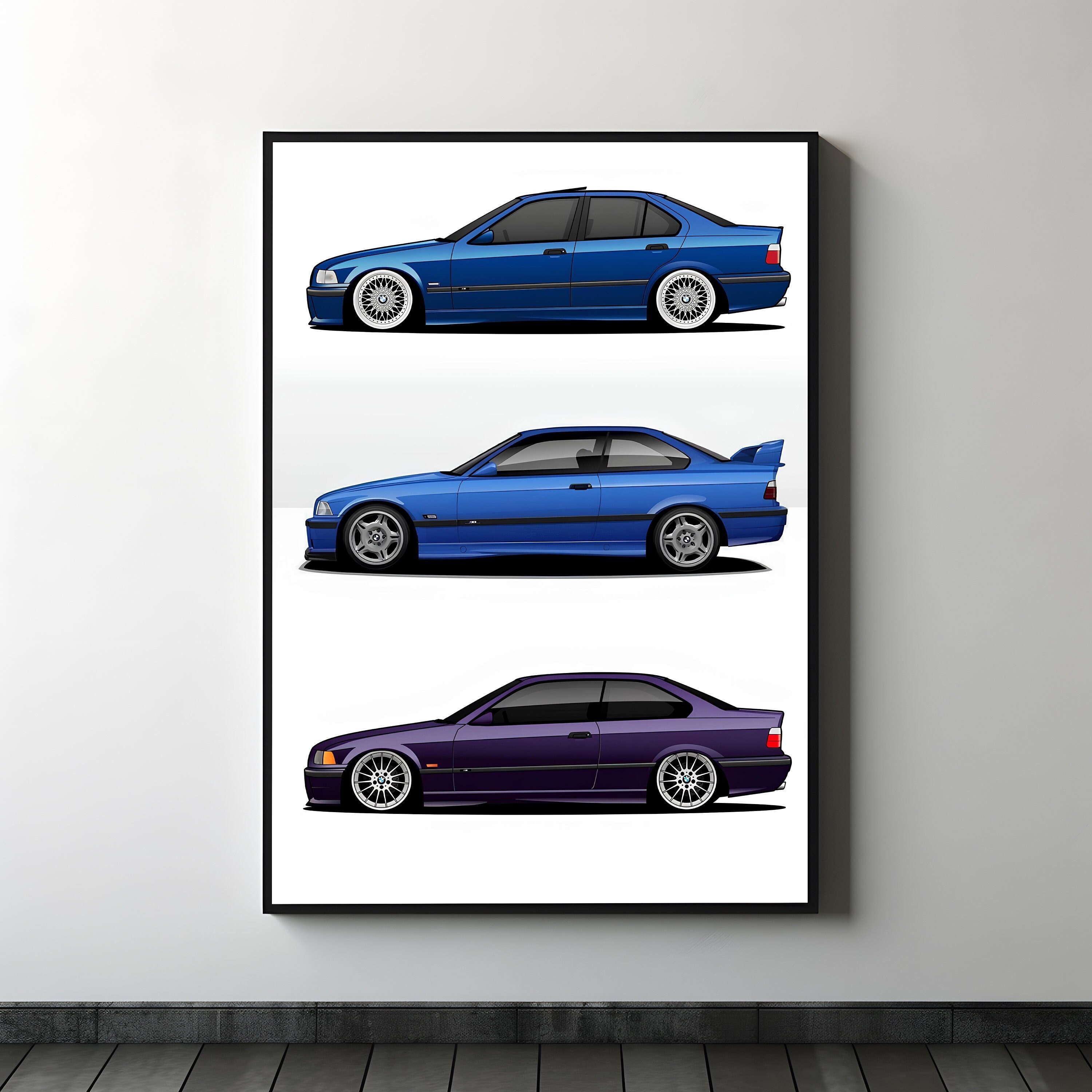 BMW E36 M3 Digital Car Poster Instant Download, High-quality Printable Art for BMW E36 ...