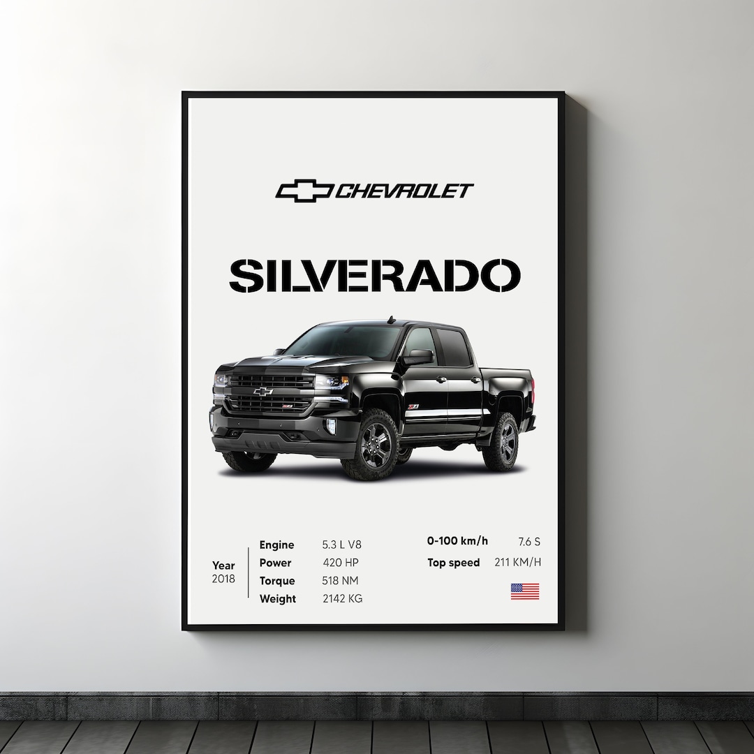 Chevrolet Silverado Car Poster, Digital Download, Mid Century Modern ...