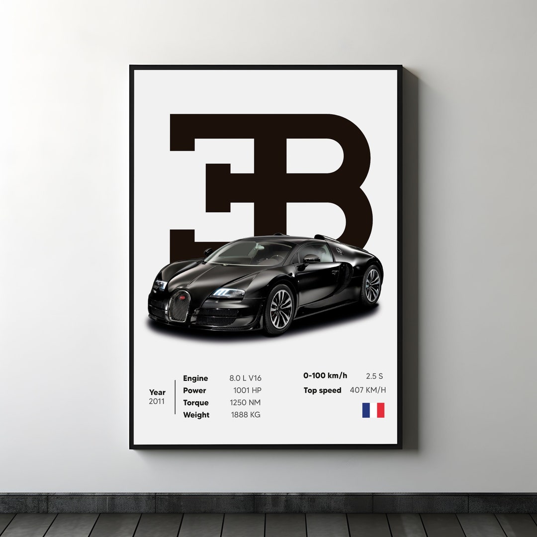 Bugatti Veyron Car Posters Illustration Prints Wall Art for Kids Boys ...
