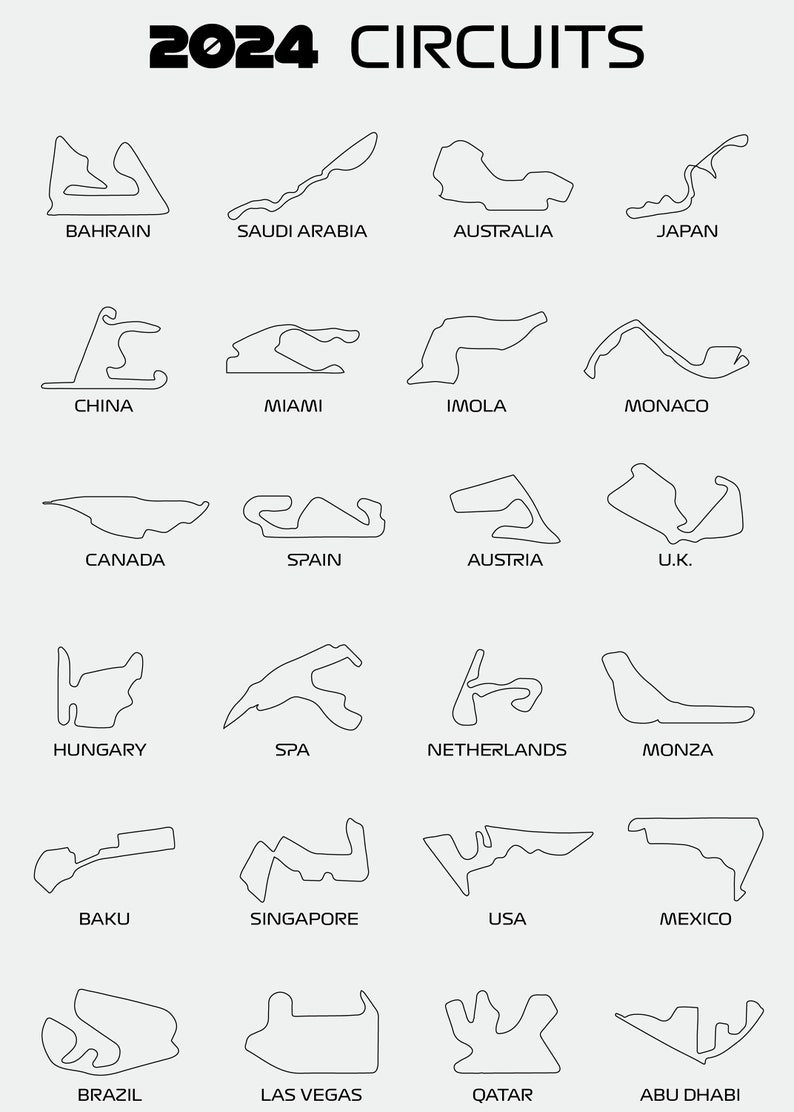 Formula 1 2024 Circuits Calendar Home Poster F 1 Car Rugs Gift Formula ...