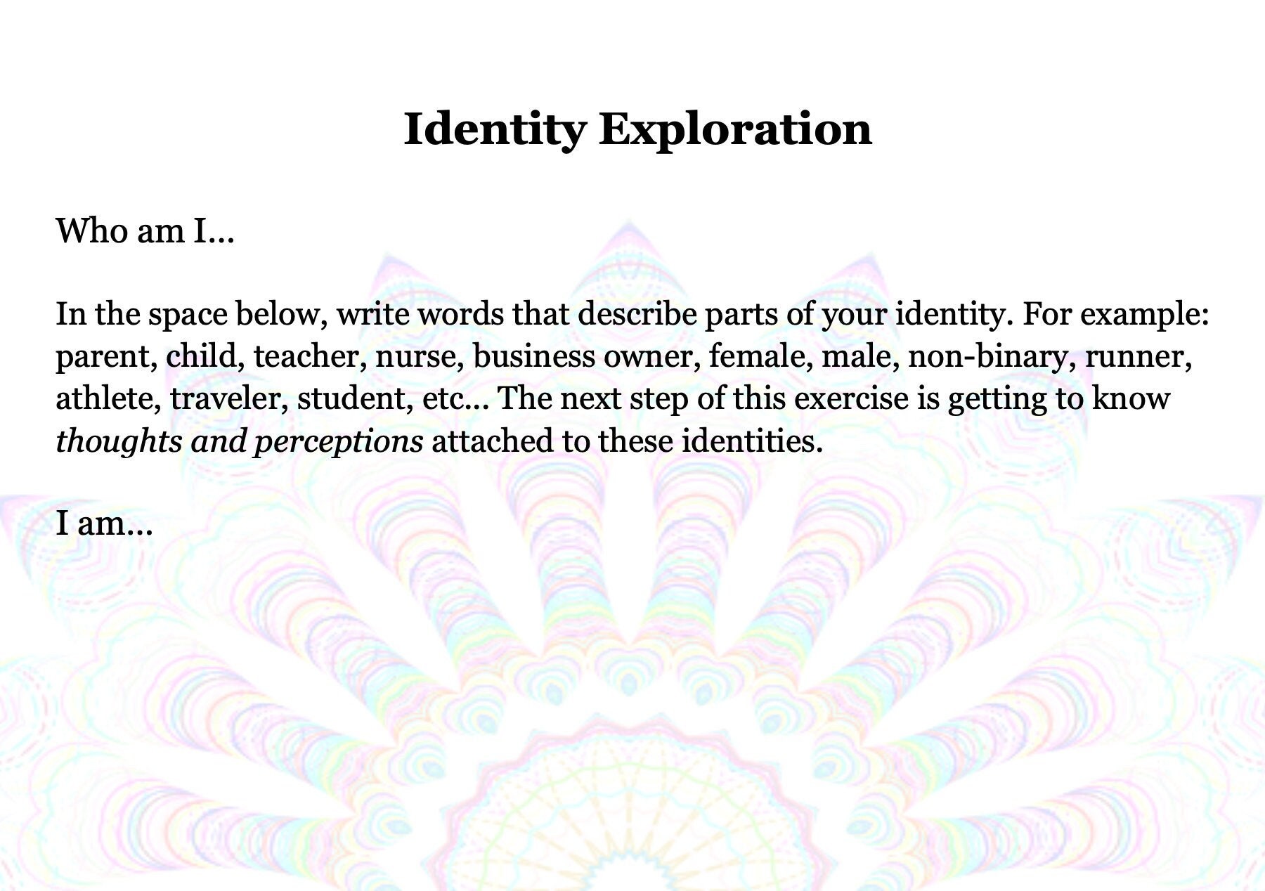 Identity Exploration Worksheet - Etsy