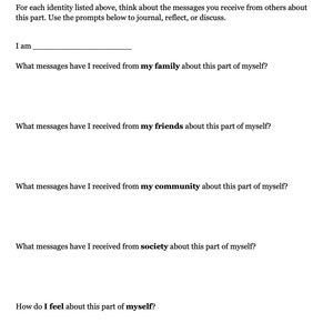 Identity Exploration Worksheet - Etsy