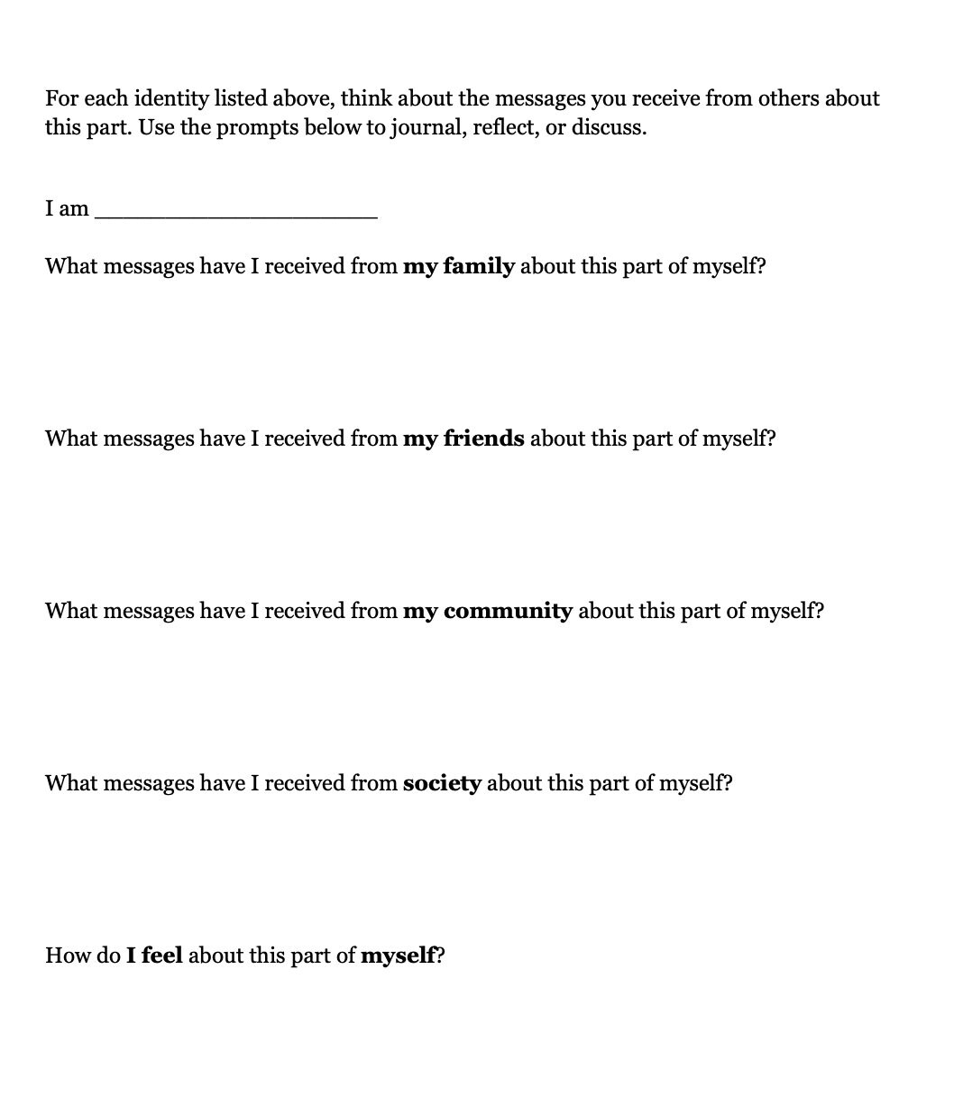 Identity Exploration Worksheet - Etsy