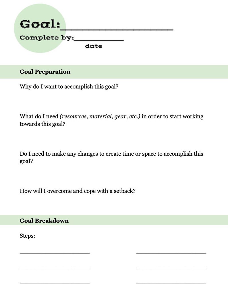 Goal Tracker and Vision Statement Worksheet - Etsy