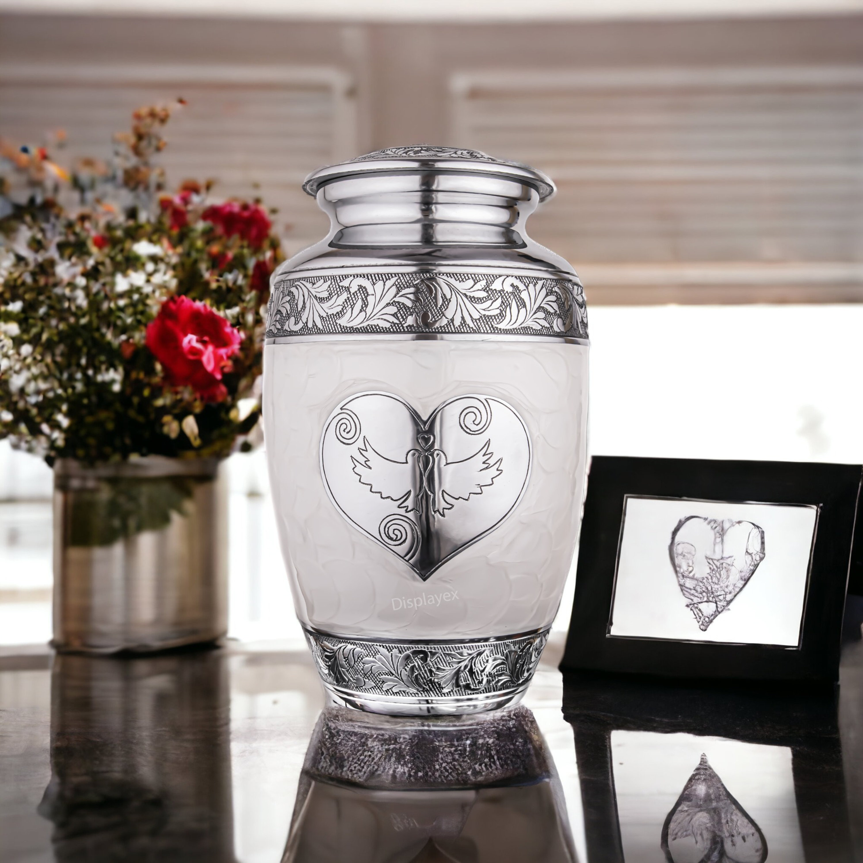 Displayex India Beautiful Engraved Birds in a Heart Unique Urns for ...