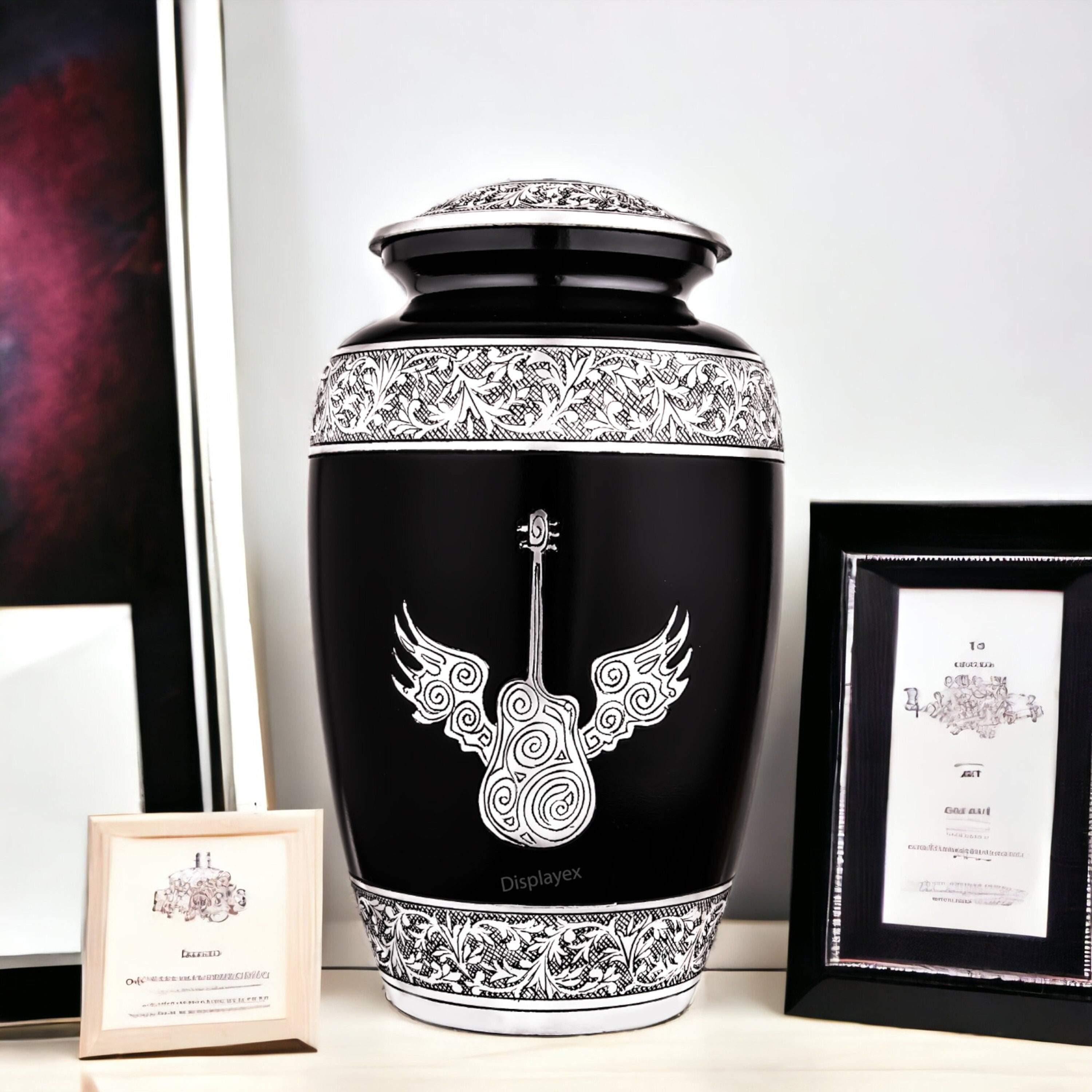 Displayex India Hand Engraved Guitar Urns for Human Ashes Pet Urns for ...