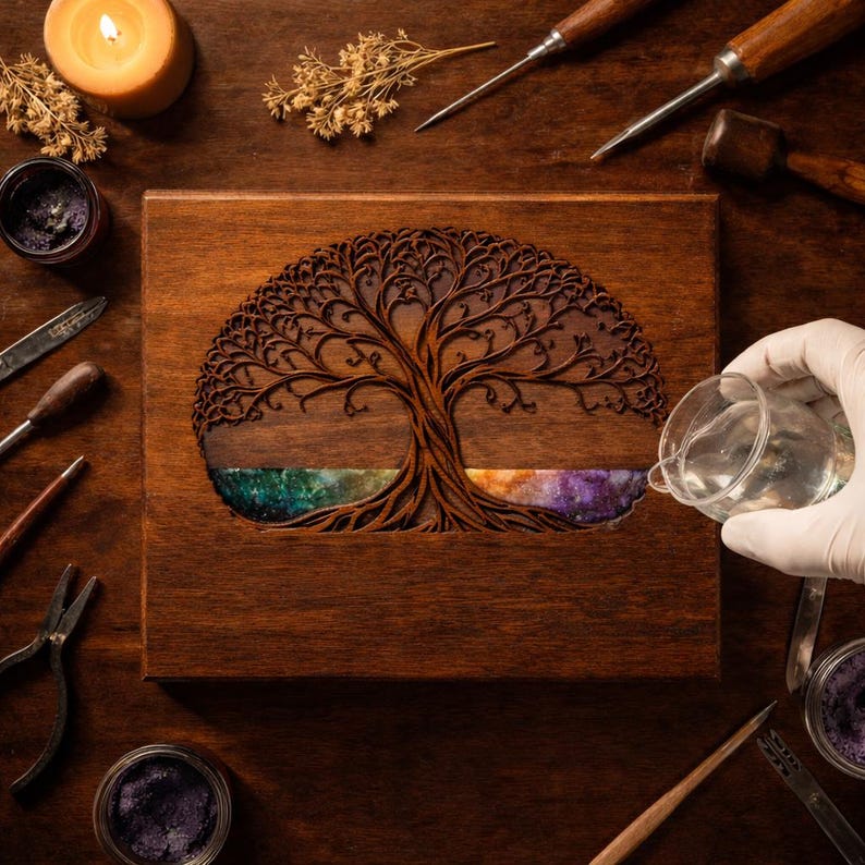 Rainbow Tree of Life Rosewood Urn for Ashes, Resin Memorial Urn, Wooden ...