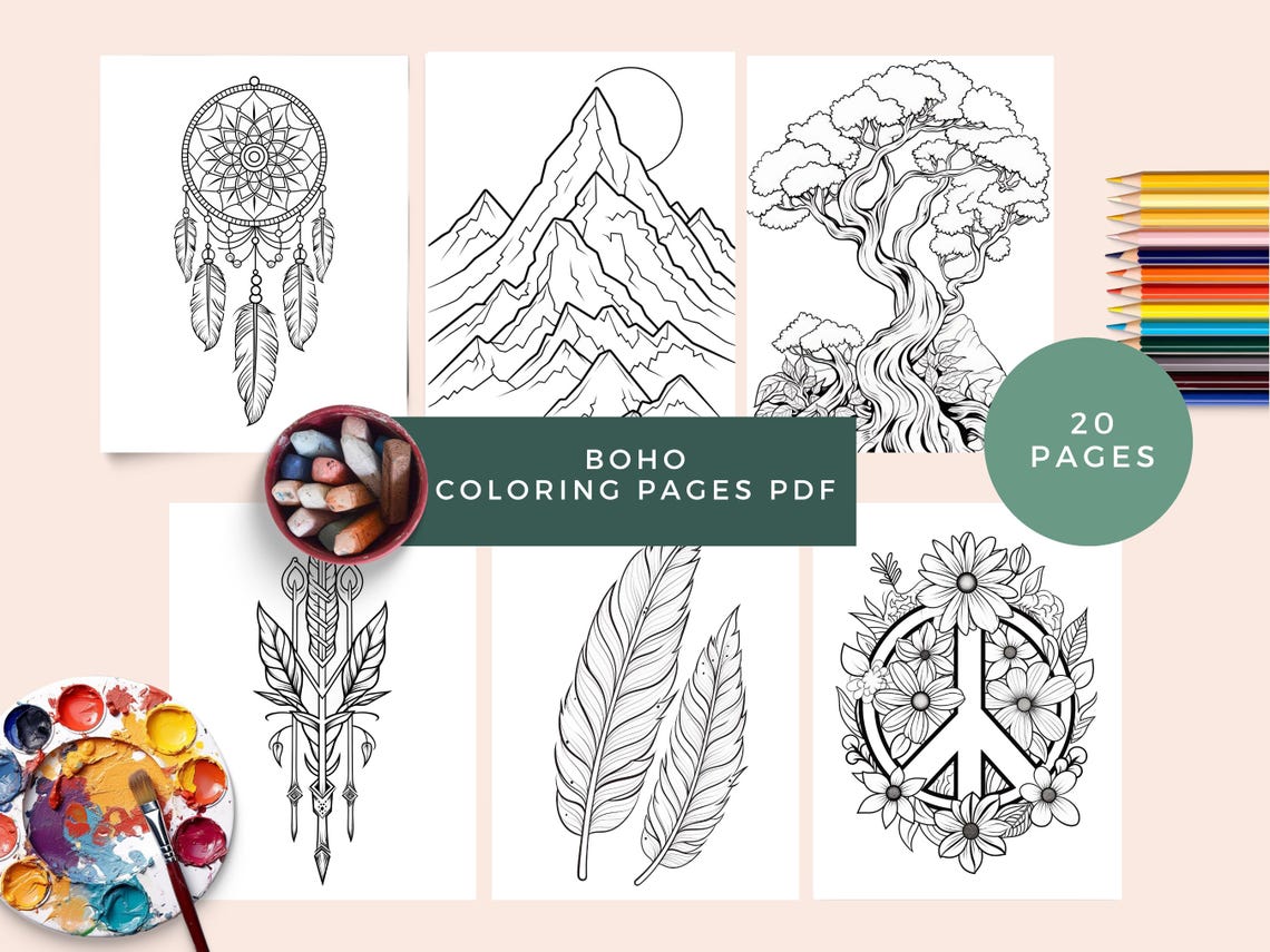 20 Boho Coloring Pages: Mindfulness Art (printable PDF) - Etsy