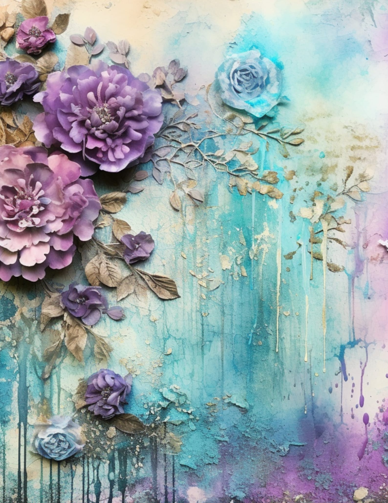 13 Purple and Teal Junk Journal Pages Digital Download Printable ...
