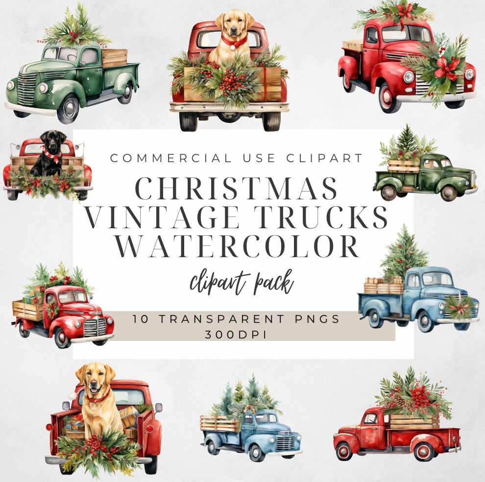 Vintage Truck Christmas Clipart Christmas Dog Clipart - Etsy