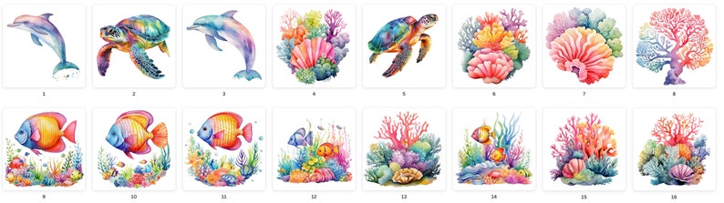 Rainbow Underwater Clipart: Watercolor Sea Animals (digital Download ...