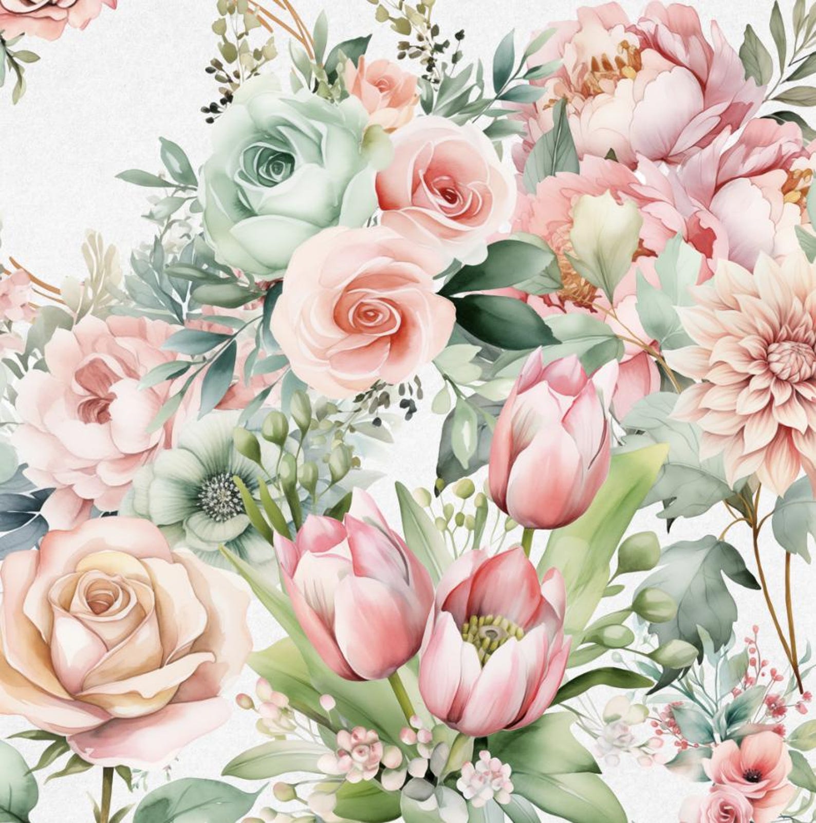 Wedding Flower Clipart Png | Green Tones | Commercial Use | Pink Mint ...