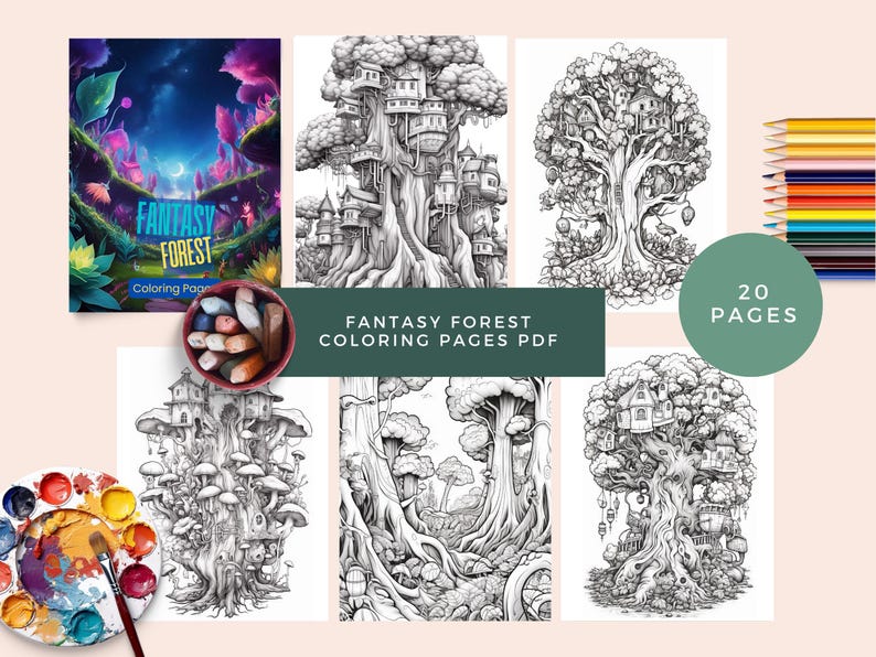 Fantasy Forest Coloring Pages: 20 Printable Designs (PDF) - Etsy