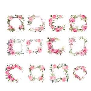 Pink Rose Frames Clipart - Watercolor Floral Designs - Instant Download ...