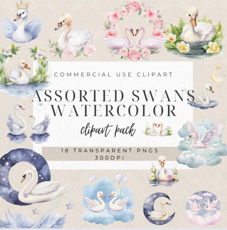 18 Swan Watercolor Clipart | Digital Download | Printable Png ...