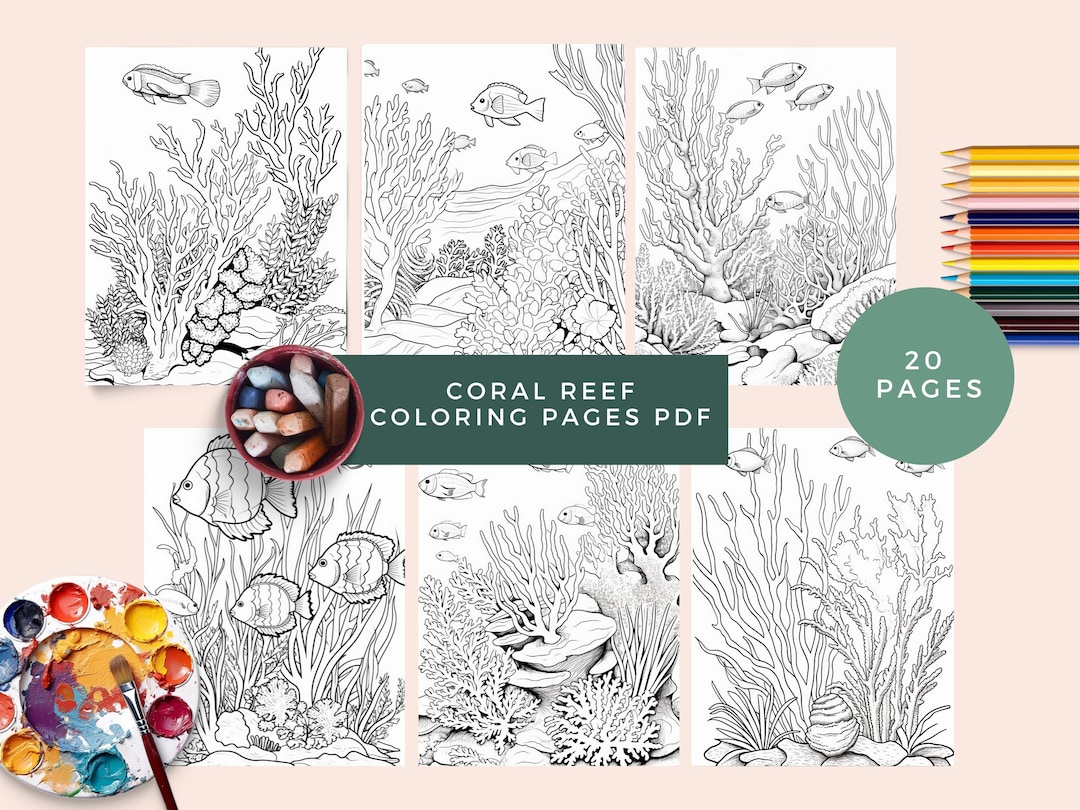 Coral Reef Coloring Book: 20 Relaxing Undersea Pages (digital Download ...