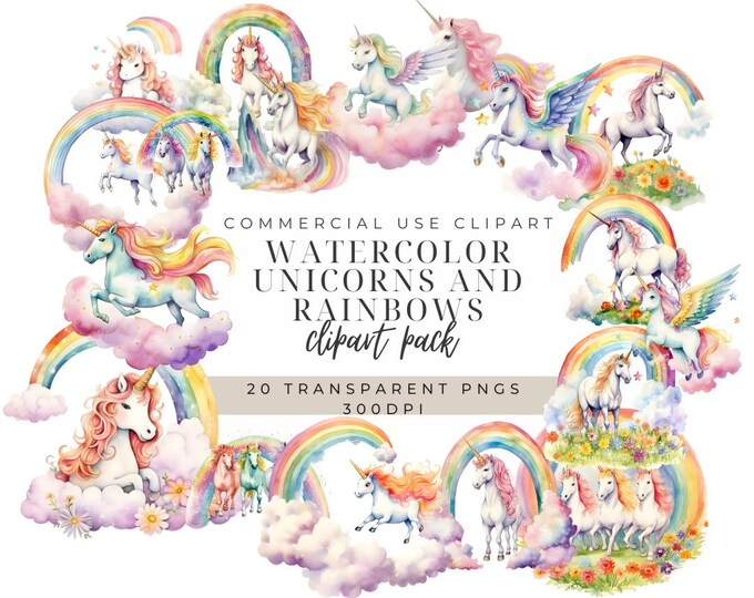 Pastel Unicorn Rainbow Clipart | Digital Download | Pastel Unicorns ...