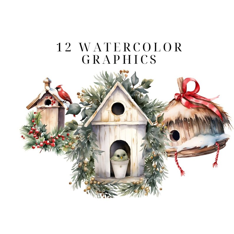 Birdhouse in Snowy Winter Clipart - Watercolor Graphics for Journaling ...