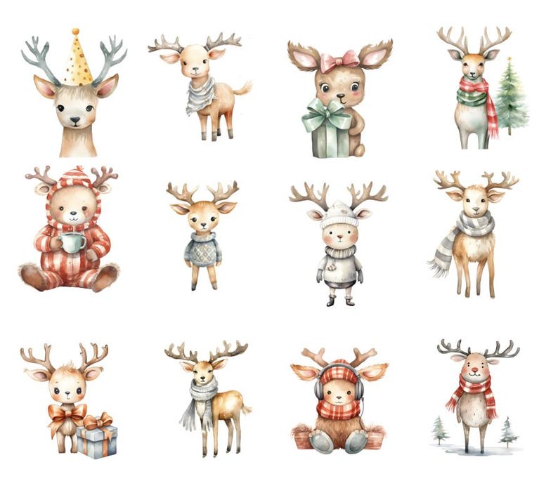 Reindeer Clipart - Cute Christmas PNG - Watercolor Reindeer Graphics ...