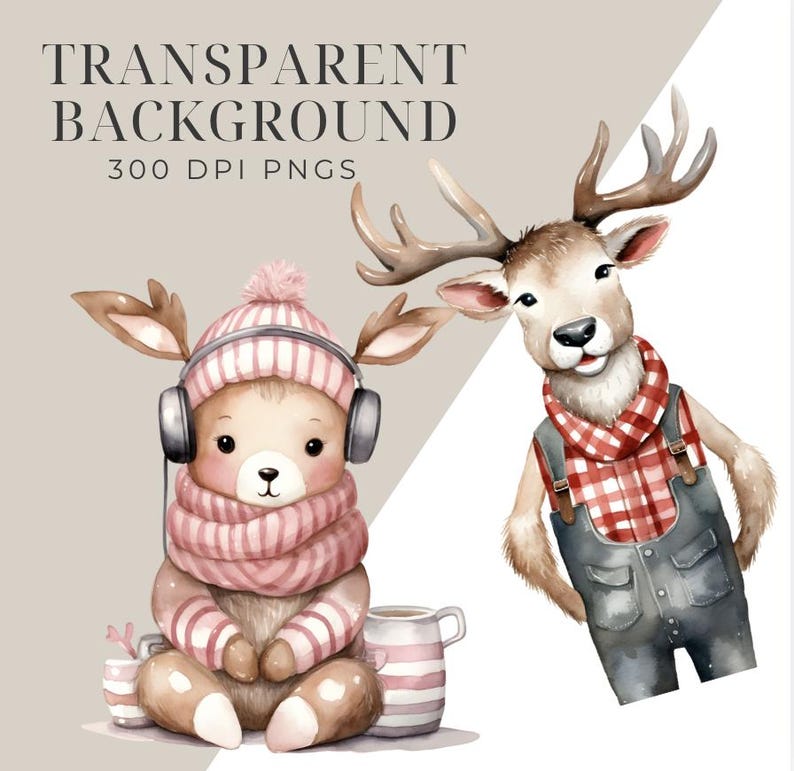 Reindeer Clipart - Cute Christmas PNG - Watercolor Reindeer Graphics ...