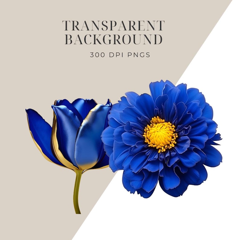 Royal Blue & Gold Floral Clipart: Vintage Wedding Flowers (digital ...
