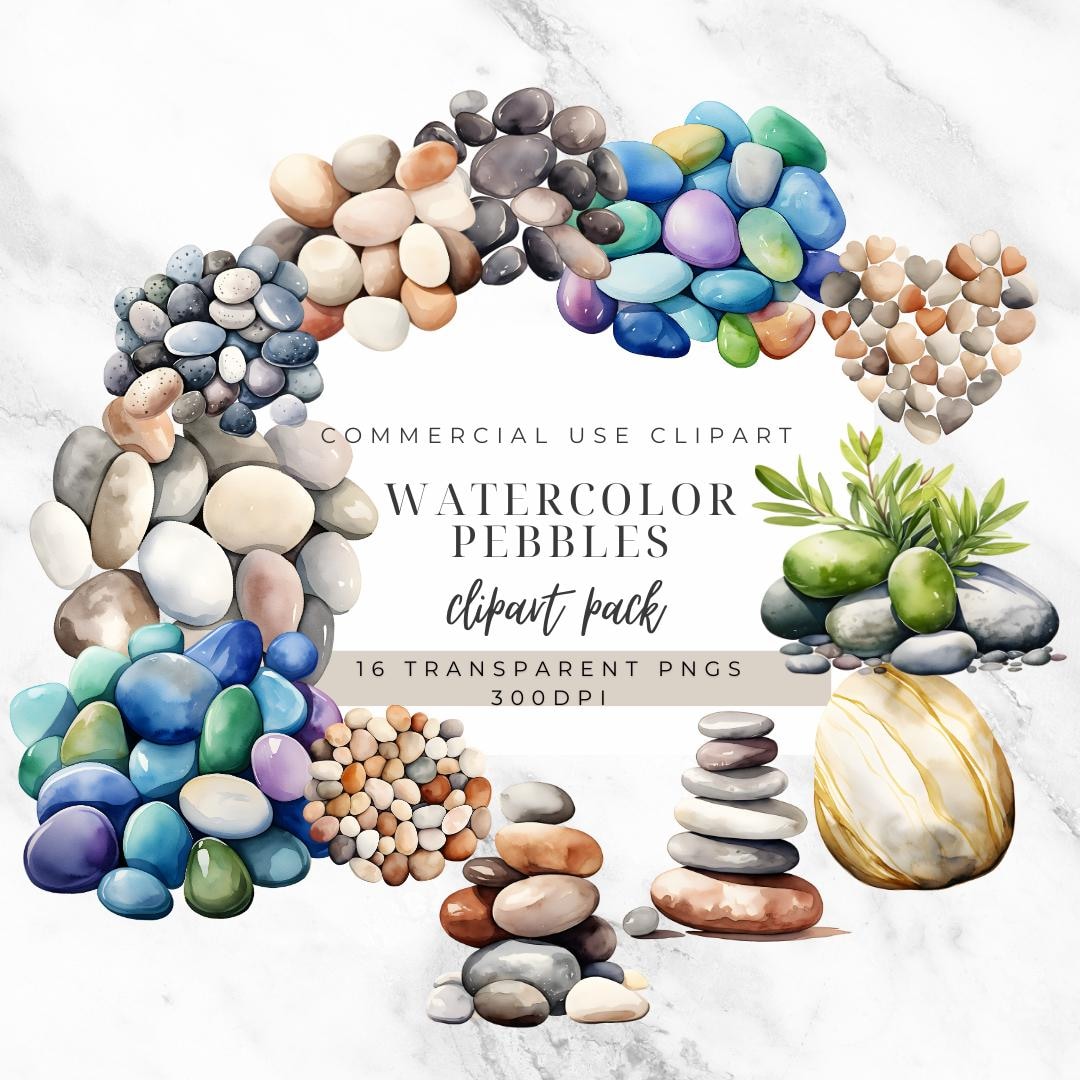Beach Pebbles Clipart - Watercolor Elements - River Rocks Clipart ...