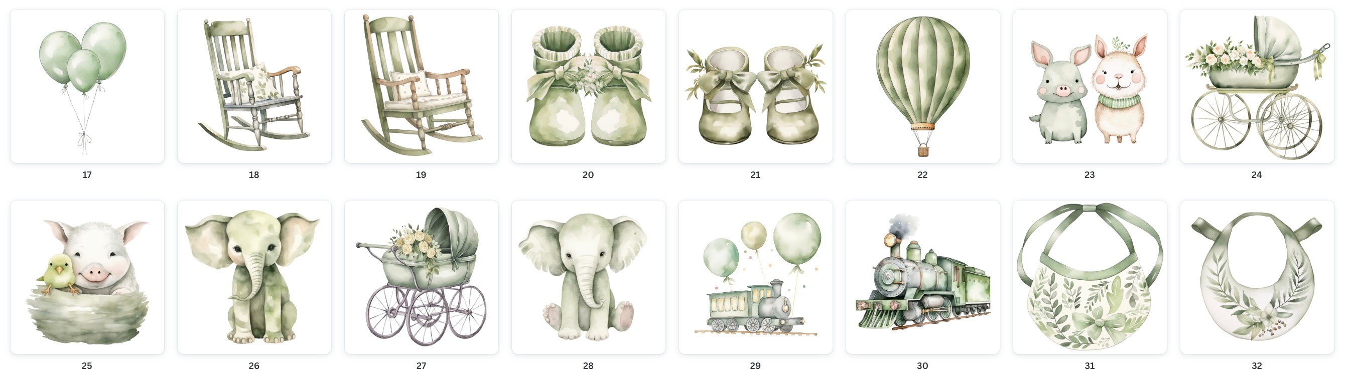 Sage Green Nursery Baby Clipart | Nursery Decor | Nursery Art | Clipart ...