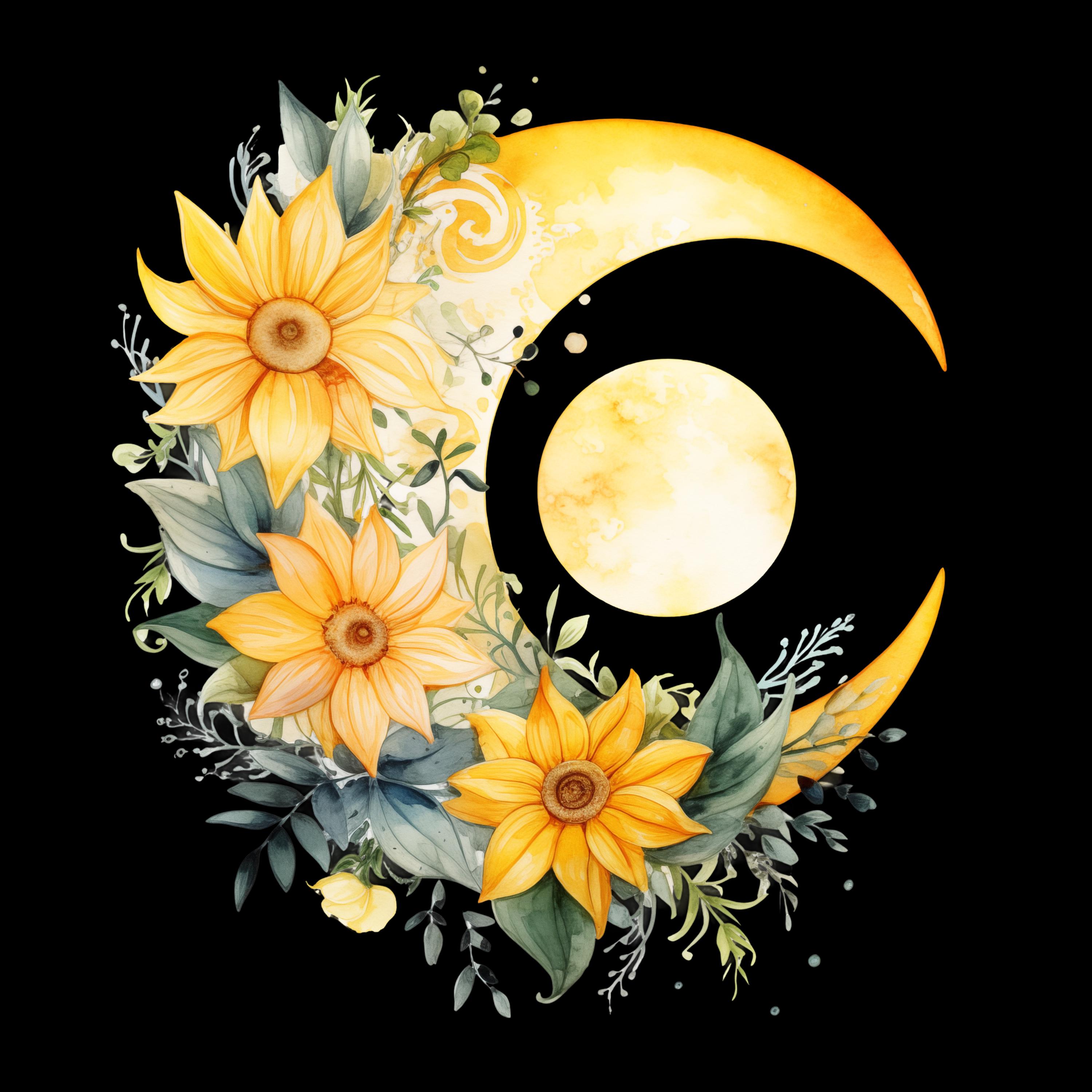 Watercolor Sun and Moon Clipart: Celestial Nursery Decor (PNG Instant ...