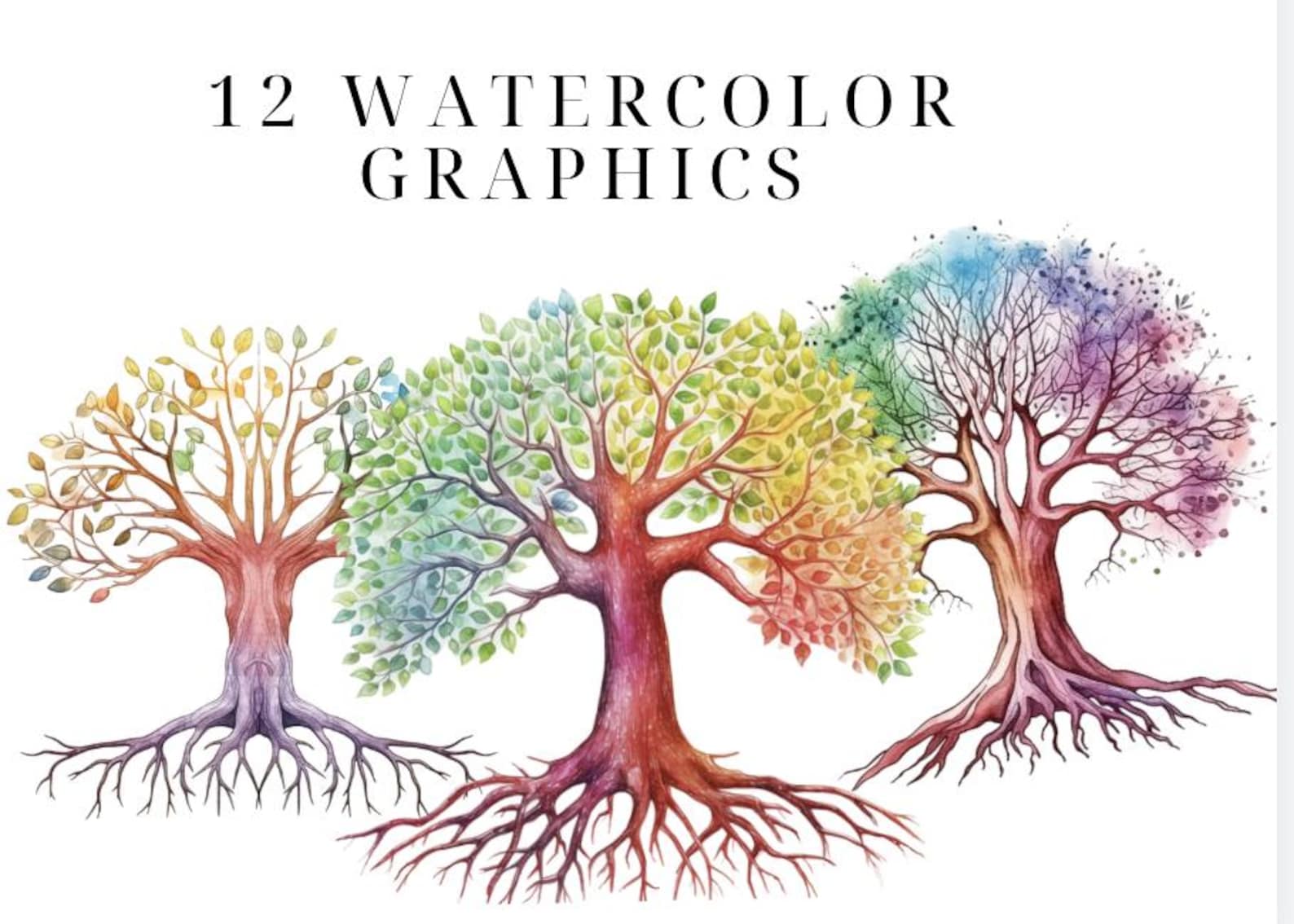 Rainbow Watercolor Tree With Roots Clipart | Transparent Background ...