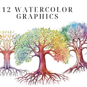 Rainbow Watercolor Tree With Roots Clipart | Transparent Background ...