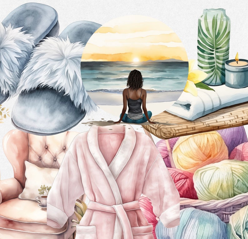 Self Care Clipart | Watercolor Girl Clipart | Healthy Food | Me Time ...