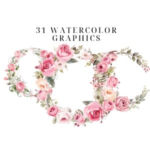 Pink Rose Frames Clipart - Watercolor Floral Designs - Instant Download ...