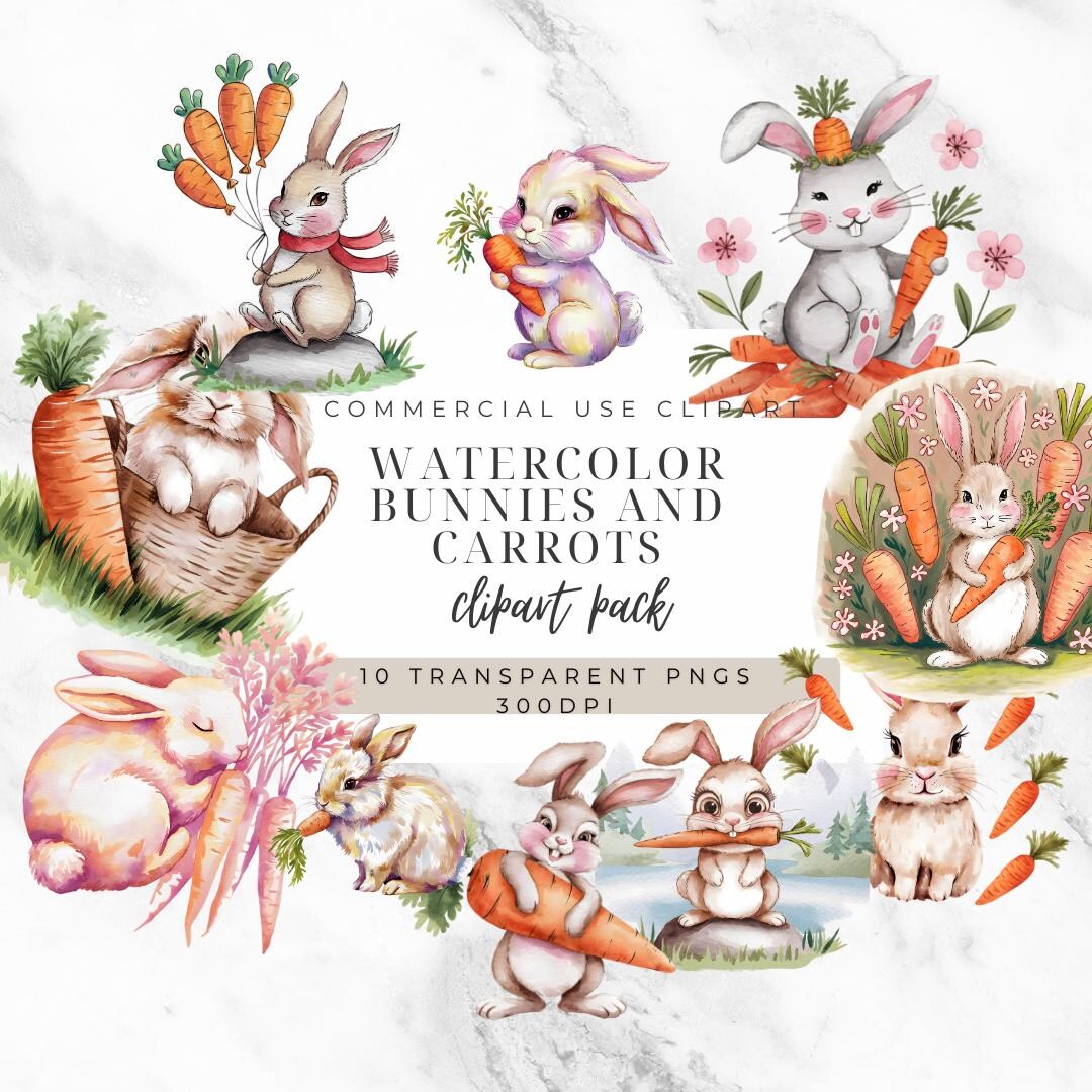Watercolor Bunny Clipart: Carrot Illustrations (digital Download) - Etsy