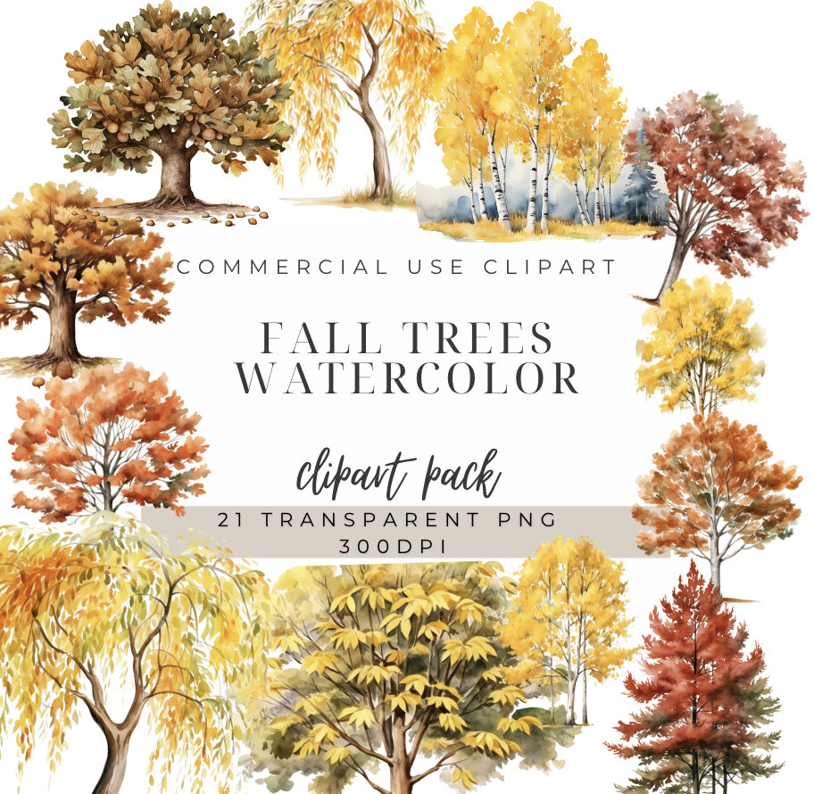 Fall Tree Clipart | Watercolor Forest Nature Scenery | Watercolor ...