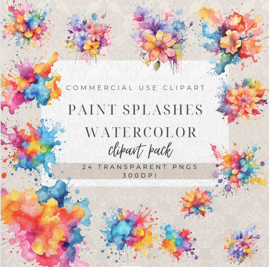 Watercolor Splashes Clipart | Commercial Use | Flower Paint Splash ...