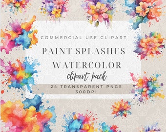 Watercolor Splashes Clipart | Commercial Use | Flower Paint Splash ...