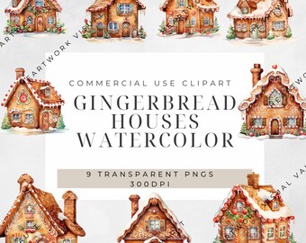 Holiday Clipart | Watercolor Clip Art | Gingerbread House Clipart ...