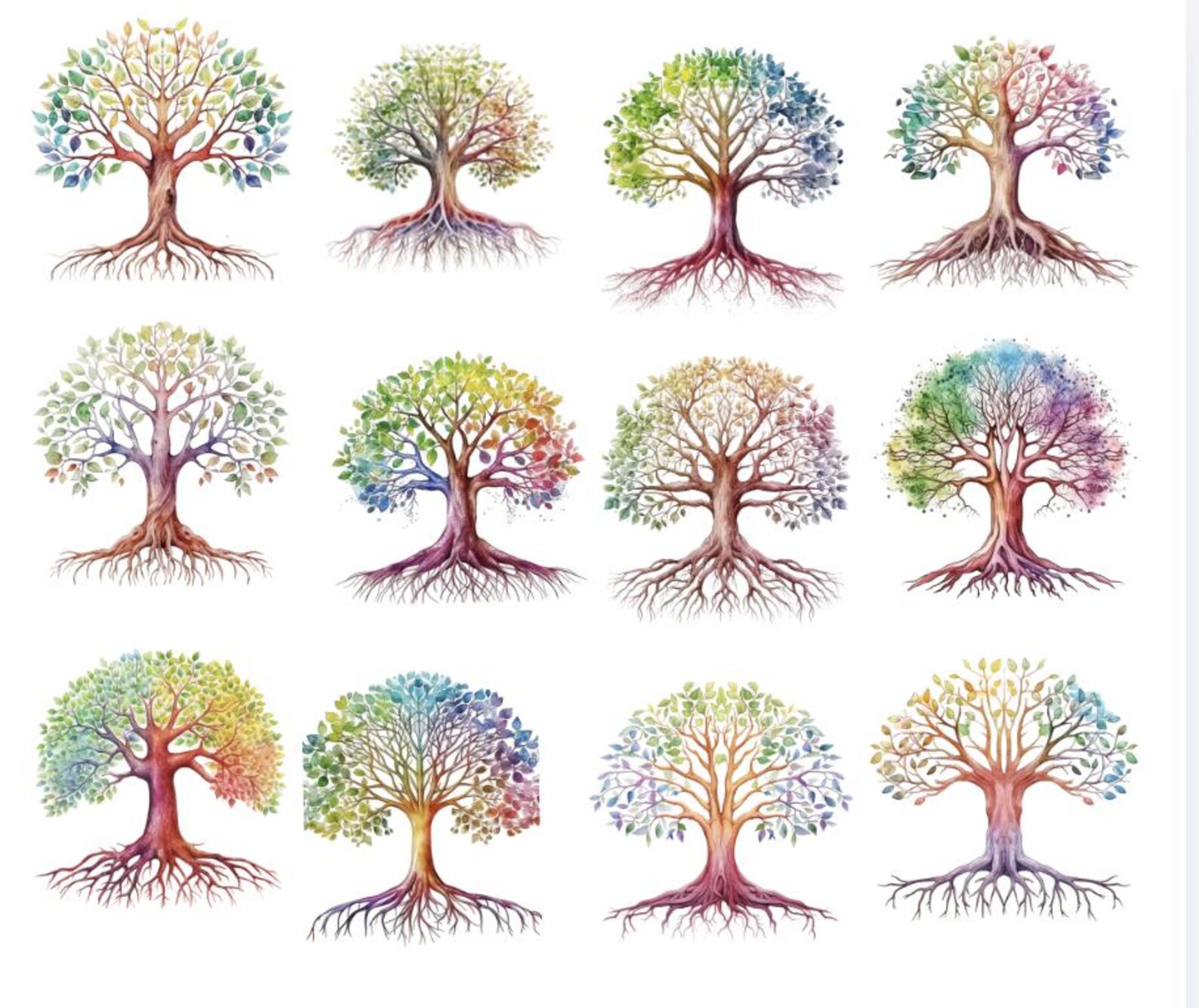 Rainbow Watercolor Tree With Roots Clipart | Transparent Background ...