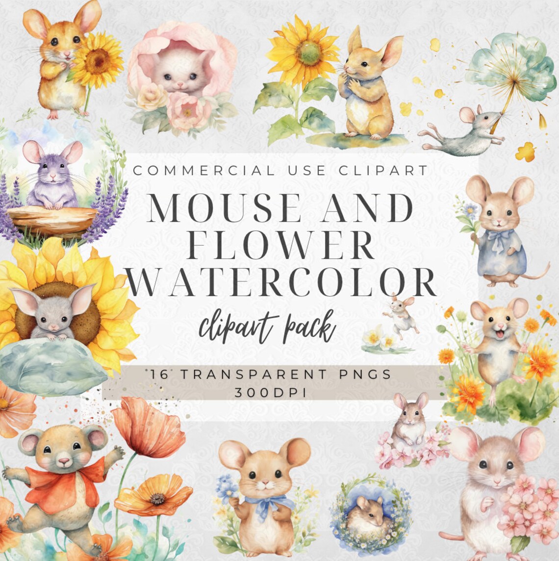Mouse and Flower Clipart | Digital Download | Digital Paper Craft ...