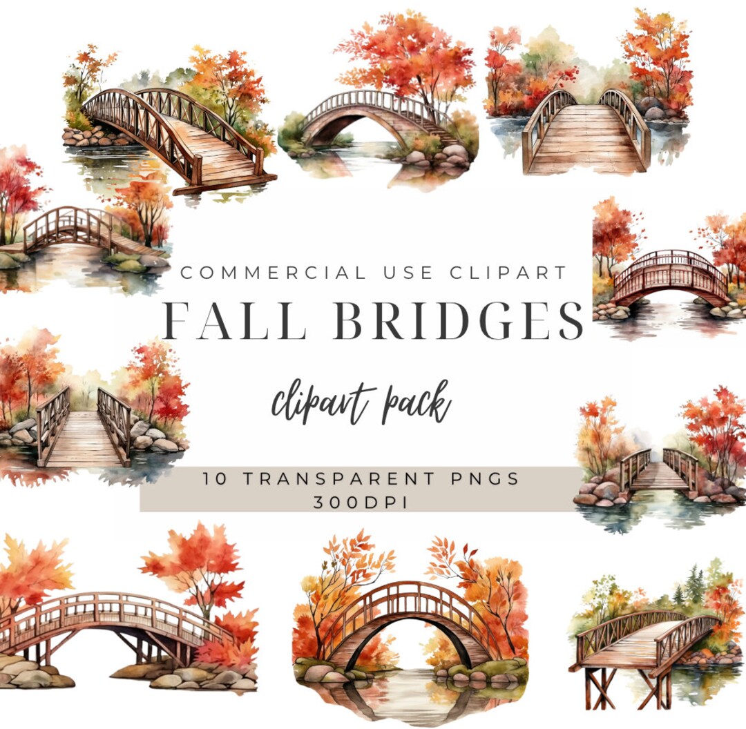 Fall Bridge Clipart: Autumn PNG Images for Commercial Use (instant ...