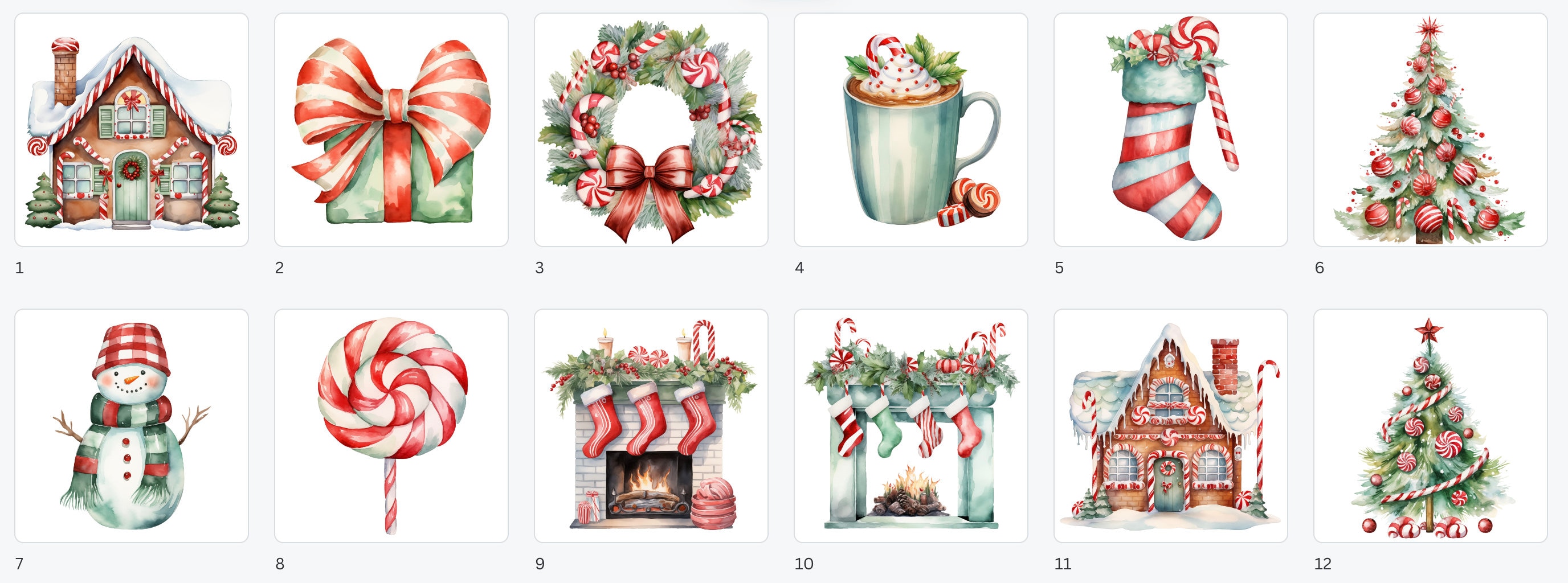 Peppermint Christmas Clipart: Candy Canes, Hot Cocoa (PNG Digital ...