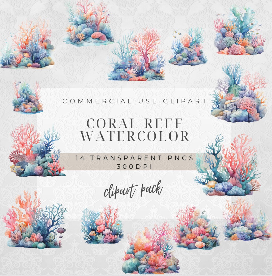 Watercolor Coral Reef Clipart | Nautical Clipart. Ocean Clipart. Sea ...