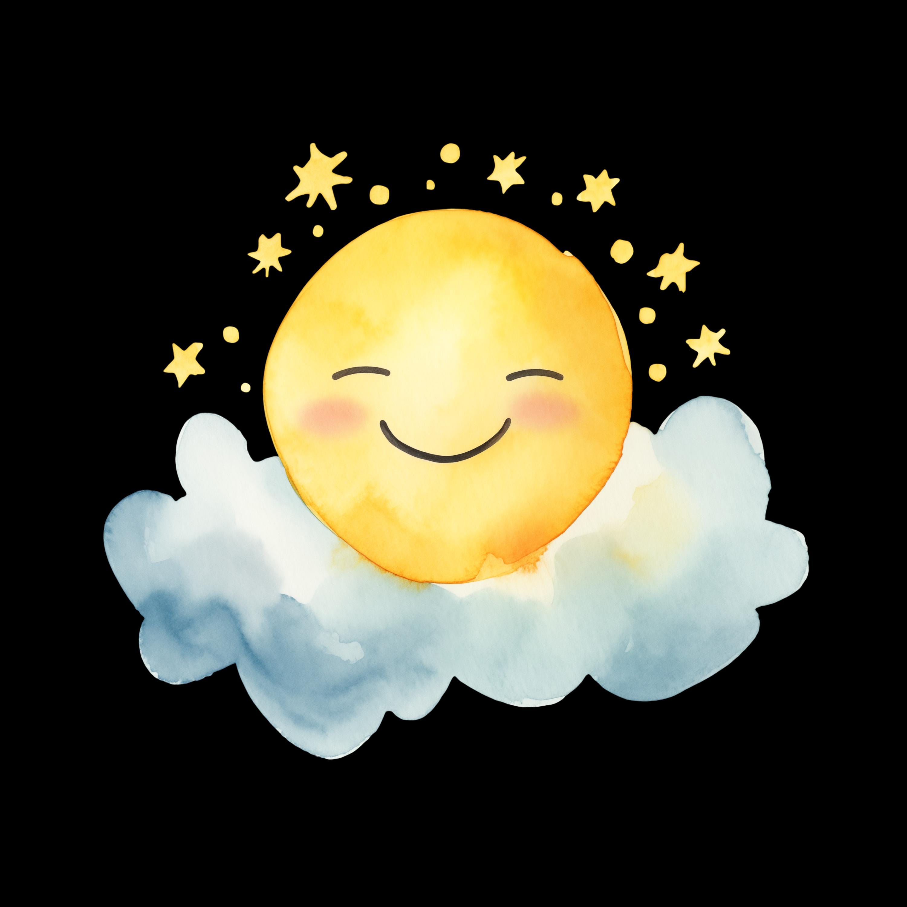Watercolor Sun and Moon Clipart: Celestial Nursery Decor (PNG Instant ...