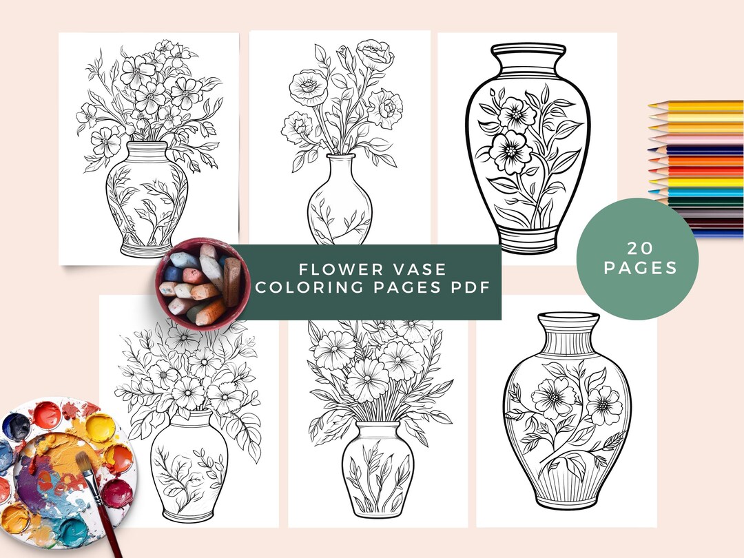 20 Flower Vase Coloring Pages - Printable PDF - Fun for Kids and Adults ...
