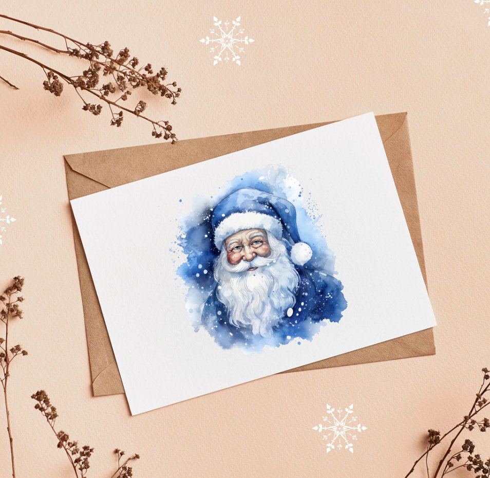 Blue Christmas Watercolor Clipart: Holiday PNG Bundle (digital Download ...
