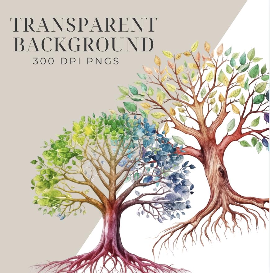 Rainbow Watercolor Tree With Roots Clipart | Transparent Background ...