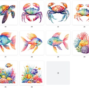 Rainbow Underwater Clipart: Watercolor Sea Animals (digital Download ...